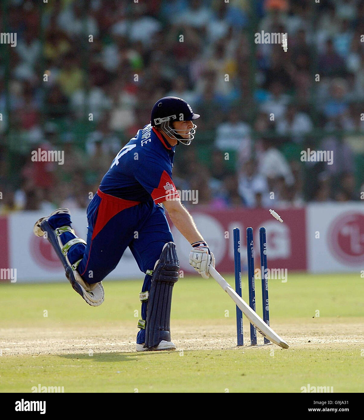 England's Jamie Dalrymple narrowly avoids a run out against India ...