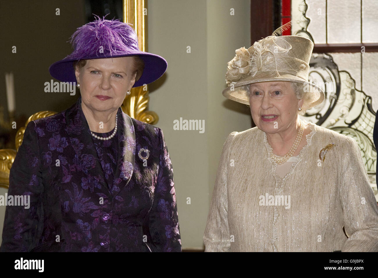 Britain's Queen Elizabeth II alongside the President of Latvia Vaiza ...