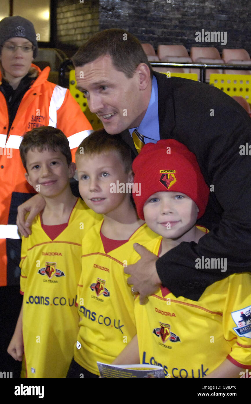 Watford manager Adrian Boothroyd greats fans before kick off Stock ...