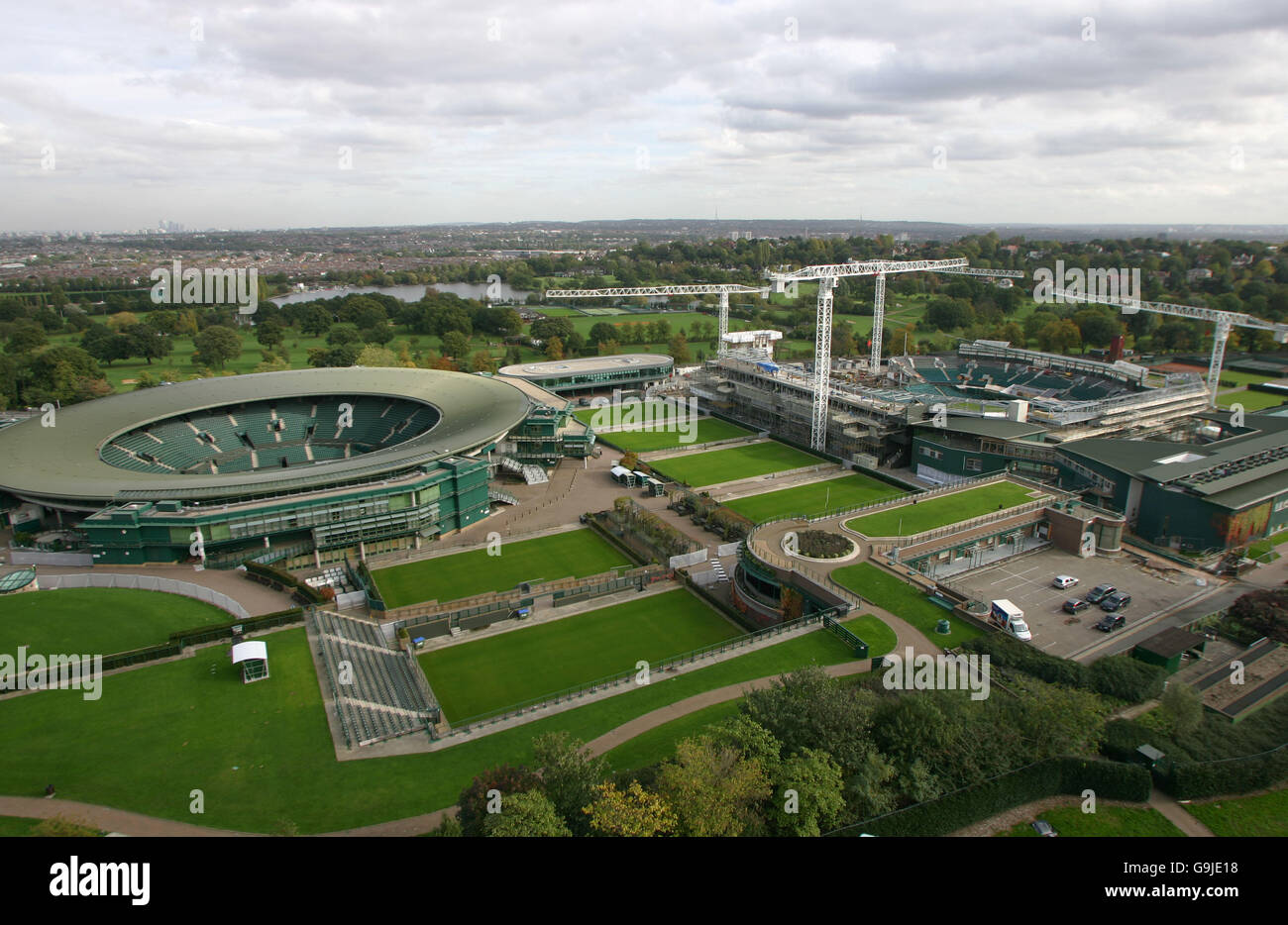 Construction work continues on the new roof over Centre Court at the ...