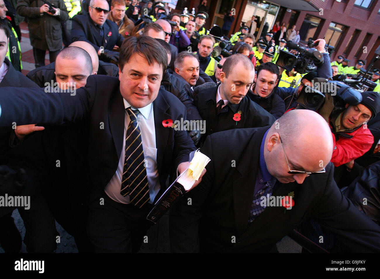 BNP leader Nick Griffin arrives at Leeds Crown Court today for the ...