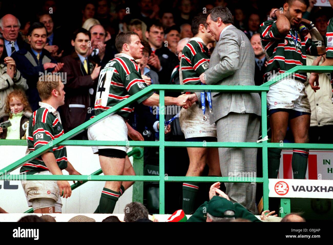 Leicester Tigers' Tim Stimpson (c) receives his Zurich Premiership ...