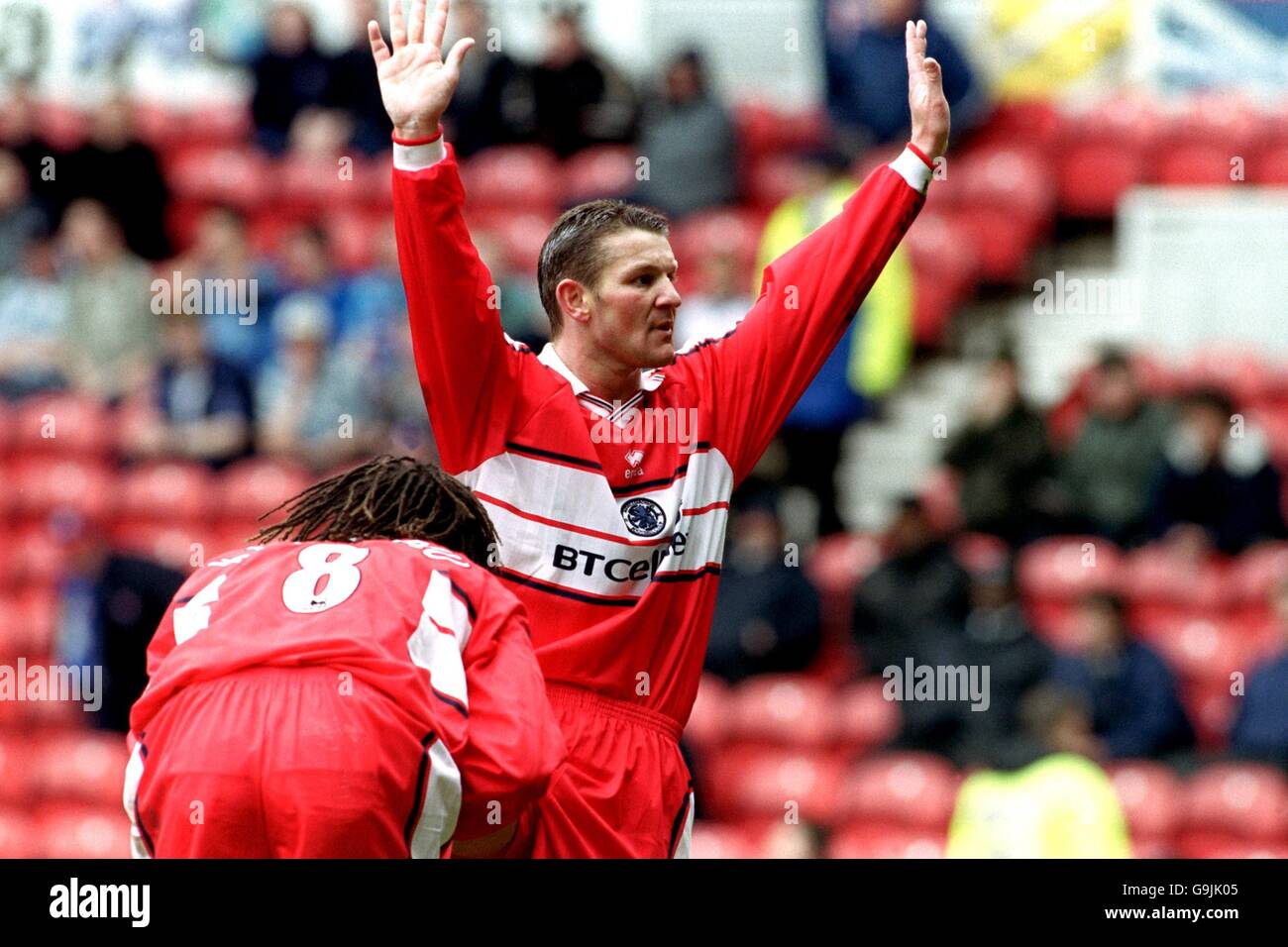 Middlesbrough's Christian Karembeu kisses the feet of team mate Dean ...