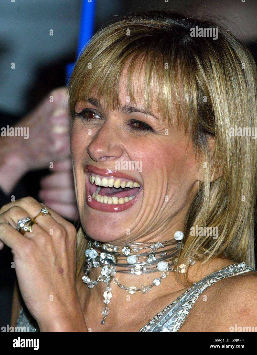 Head shot necklace ring laughing blonde mang hi-res stock photography ...