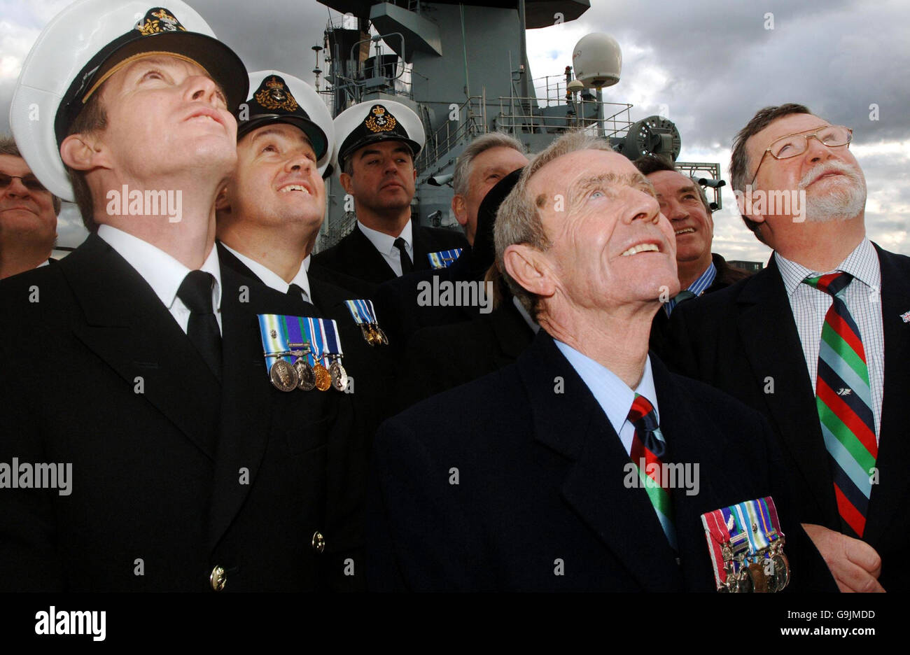Falklands Veterans, both retired and still serving, aboard the HMS ...