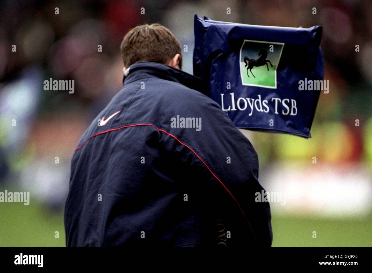A lloyds tsb flag is removed after the match hi-res stock photography ...