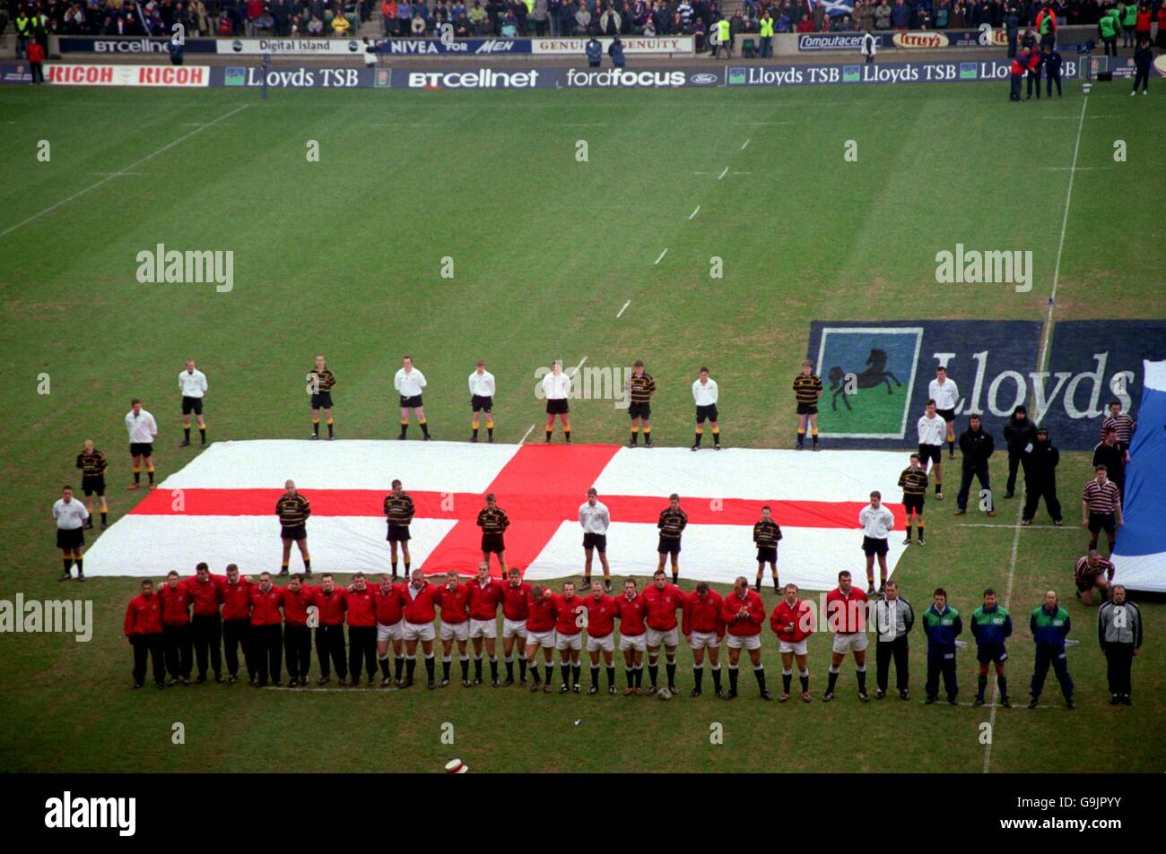 The England team line up in front of the St George's Cross Stock Photo ...