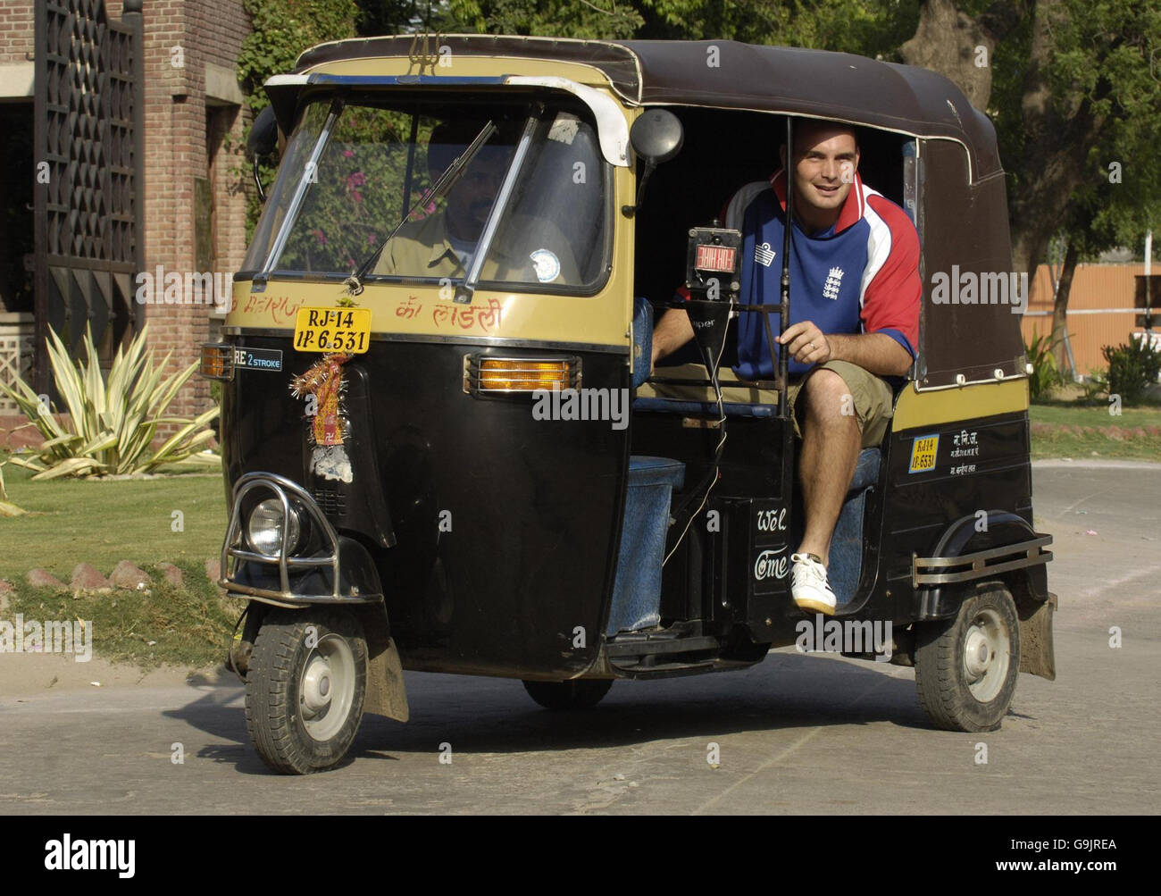 England's Michael Yardy uses a local tuk tuk outside the team Hotel ...