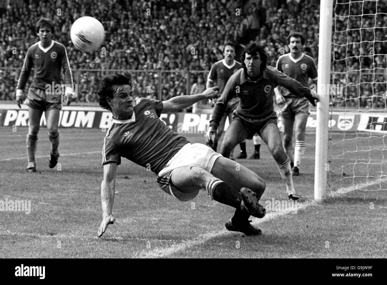 Manchester United's Kevin Moran tries to keep the ball in play Stock ...