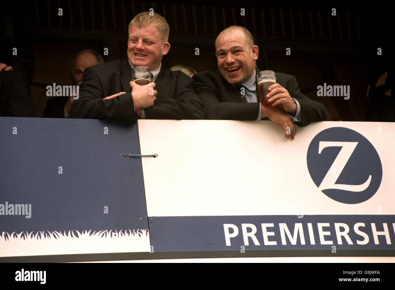 (L-R) Leicester Tigers' Dorian West and Richard Cockerill celebrate ...