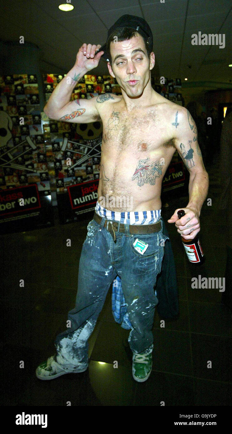 Steve o arrives for the uk premiere of jackass hi-res stock photography ...
