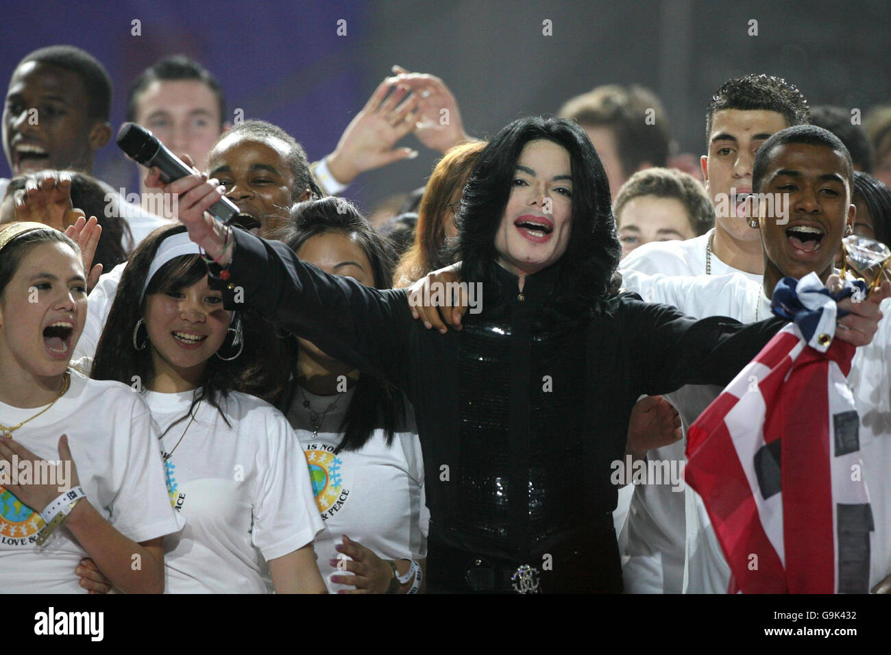 Michael Jackson performs 'We Are The World', on stage during the World ...