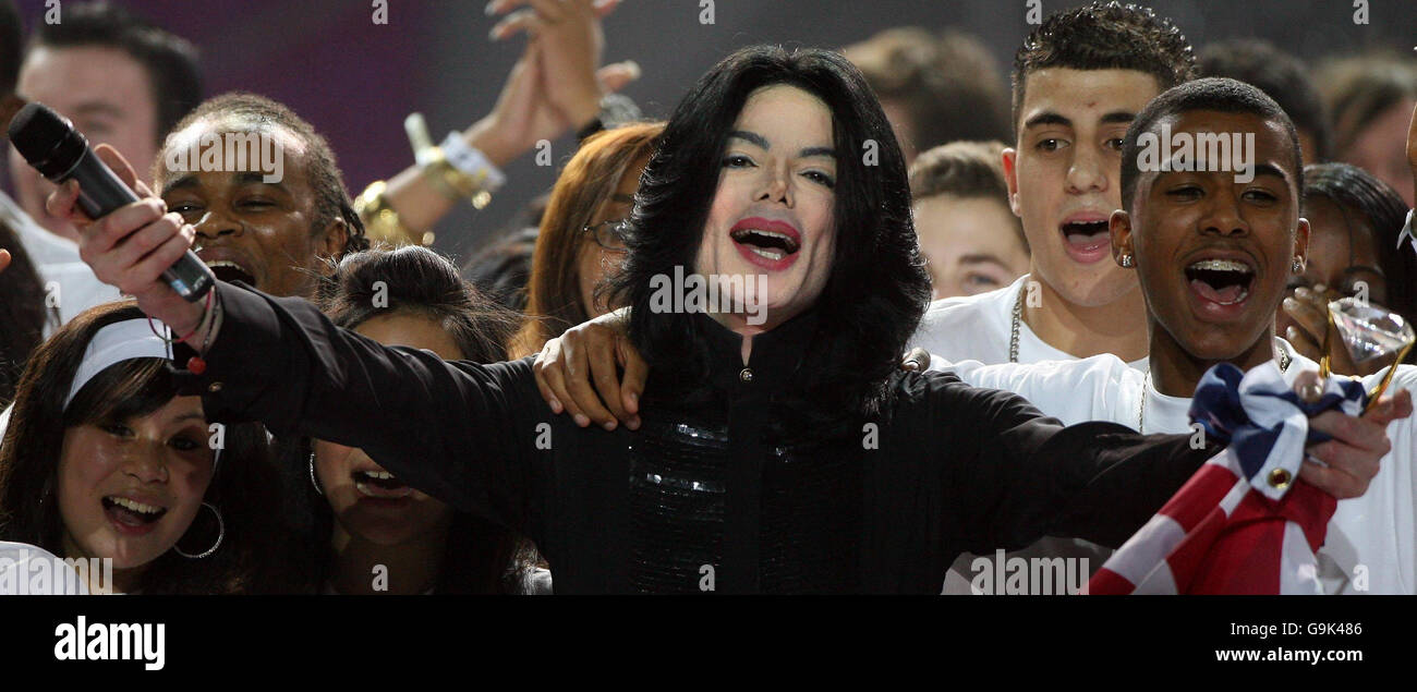 Michael Jackson performs 'We Are The World', on stage during the World ...