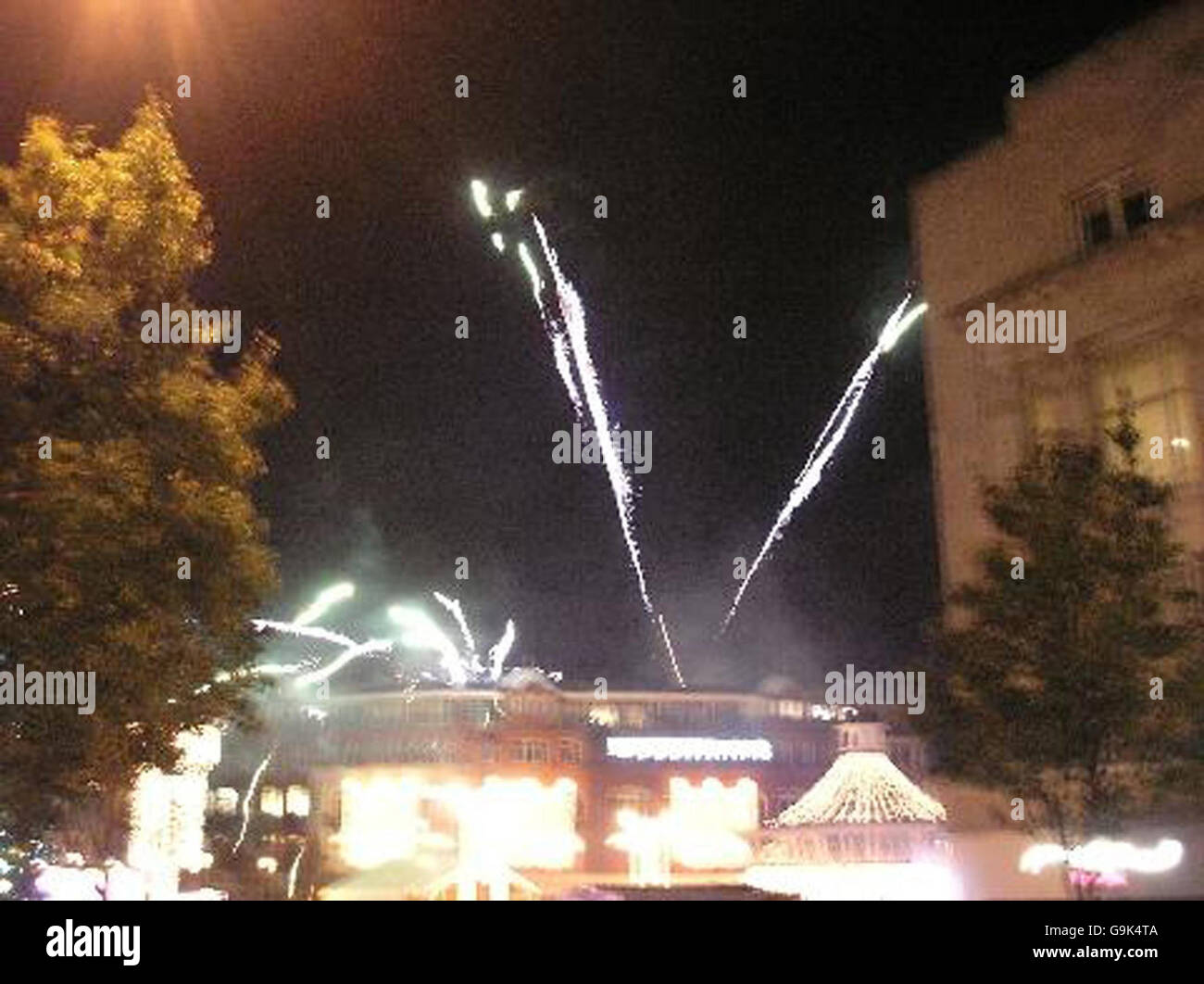 . A photo taken by a spectator of fireworks which strayed into crowds ...