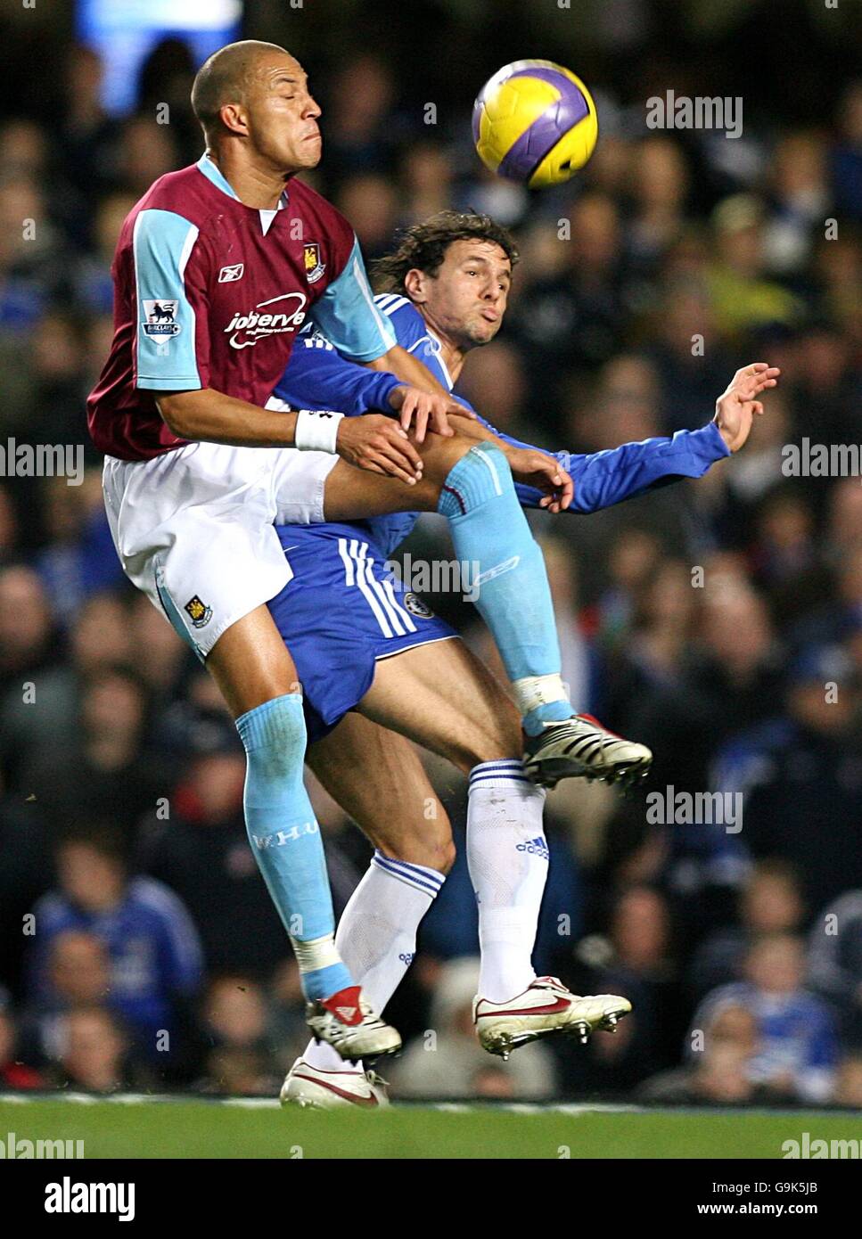 West Ham United's Bobby Zamora and Chelsea's Khalid Boulahrouz battle ...