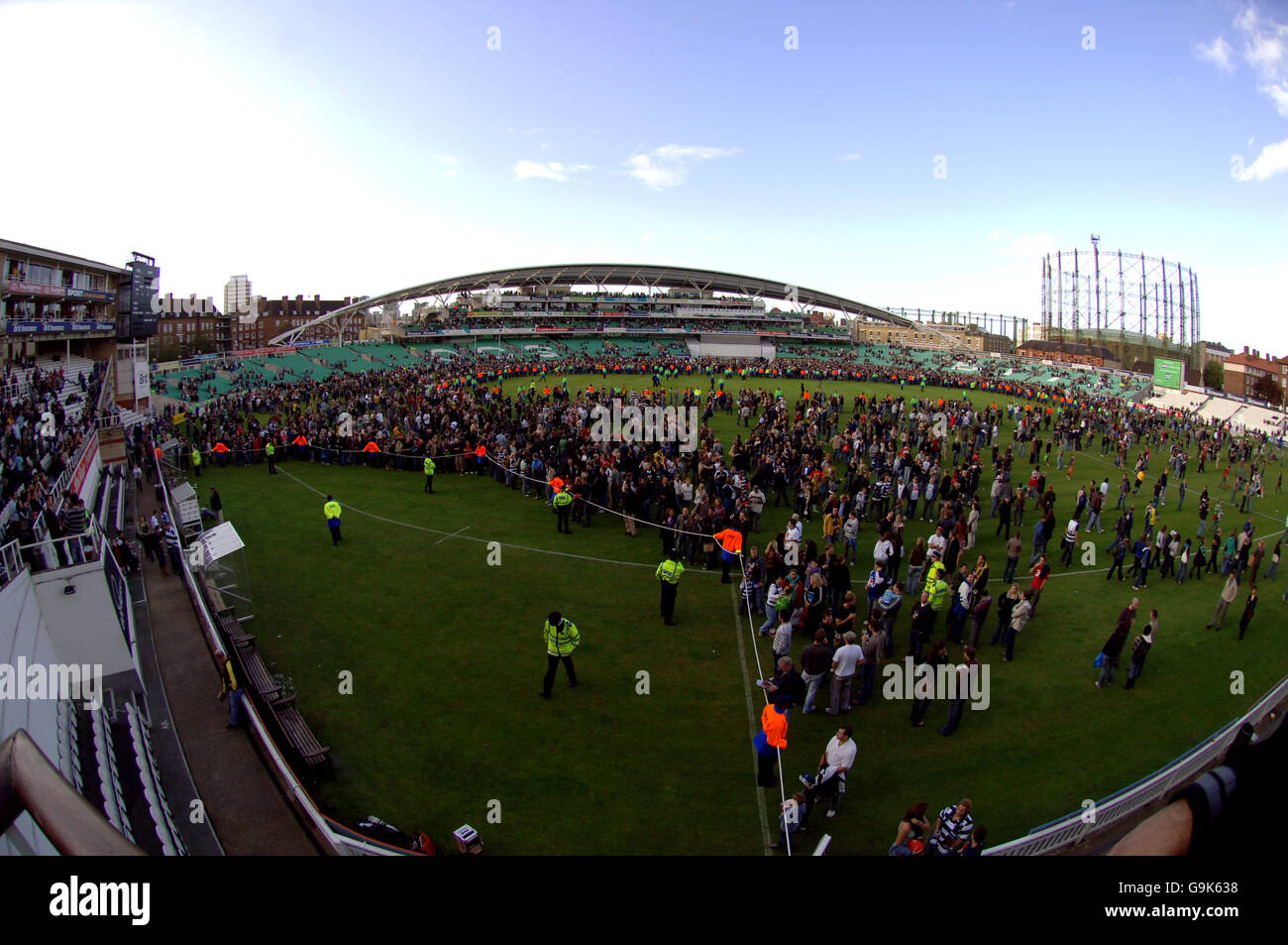 Fans swarm onto the pitch at the Brit Oval, Home of Surrey and venue ...