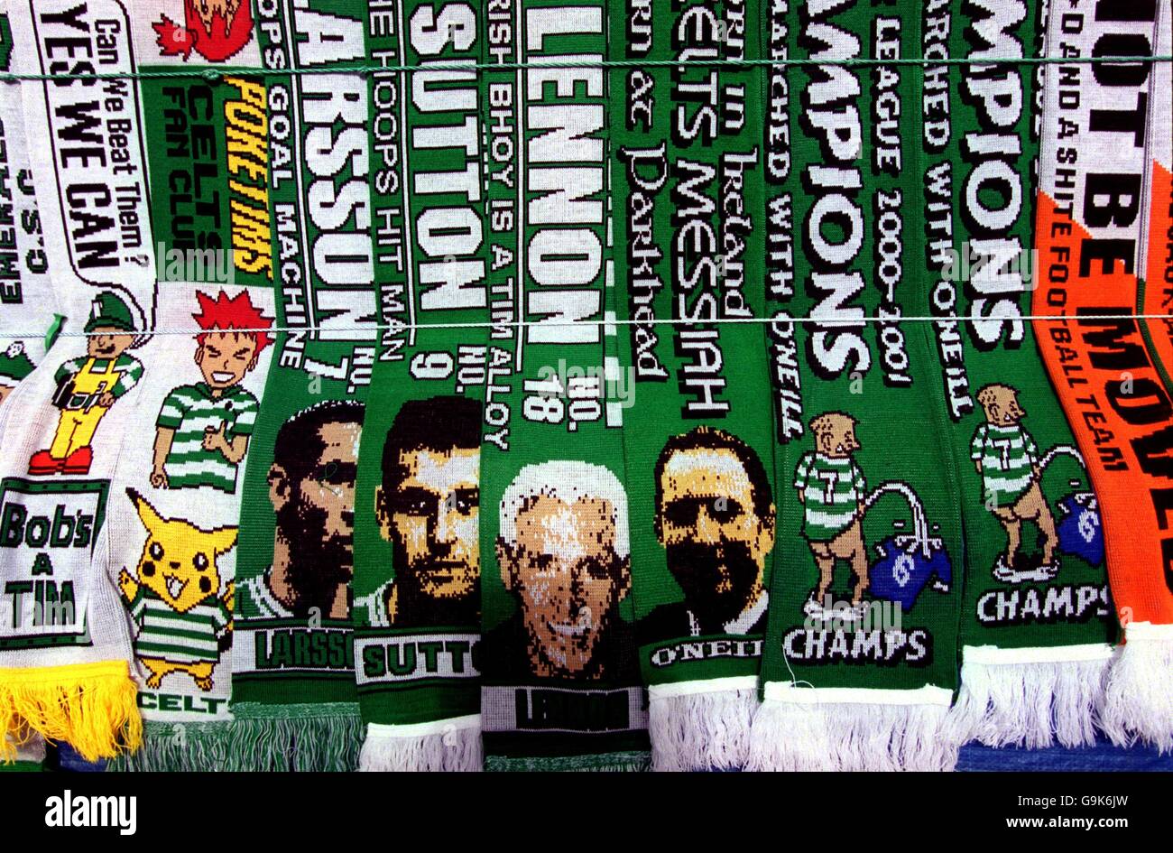 A wide variety of Celtic scarves for sale outside the ground Stock ...