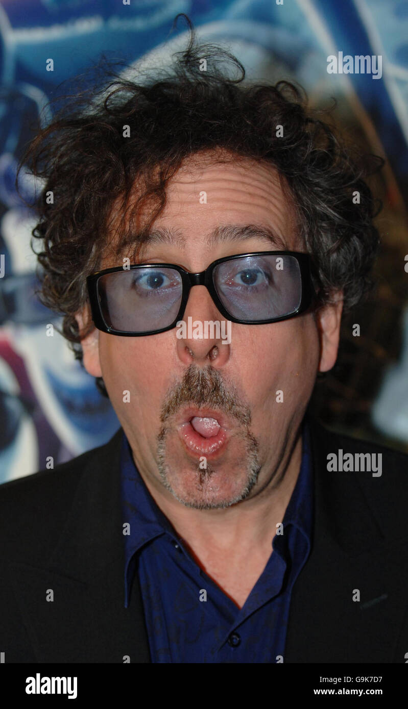 Tim Burton makes a scared face as he arrives for the West End premiere ...