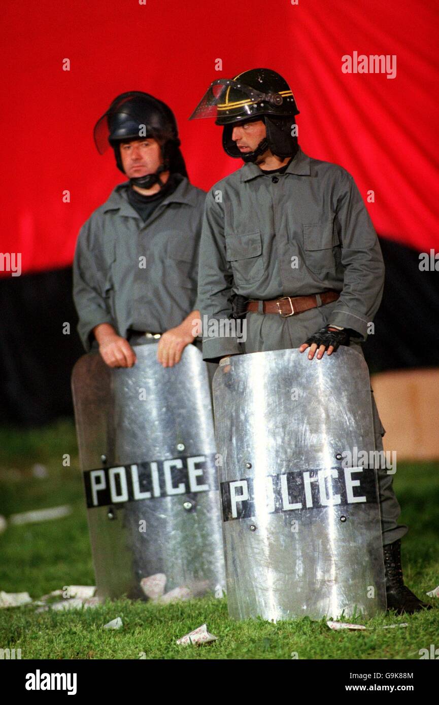 Albanian riot police stand with their shields hi-res stock photography ...