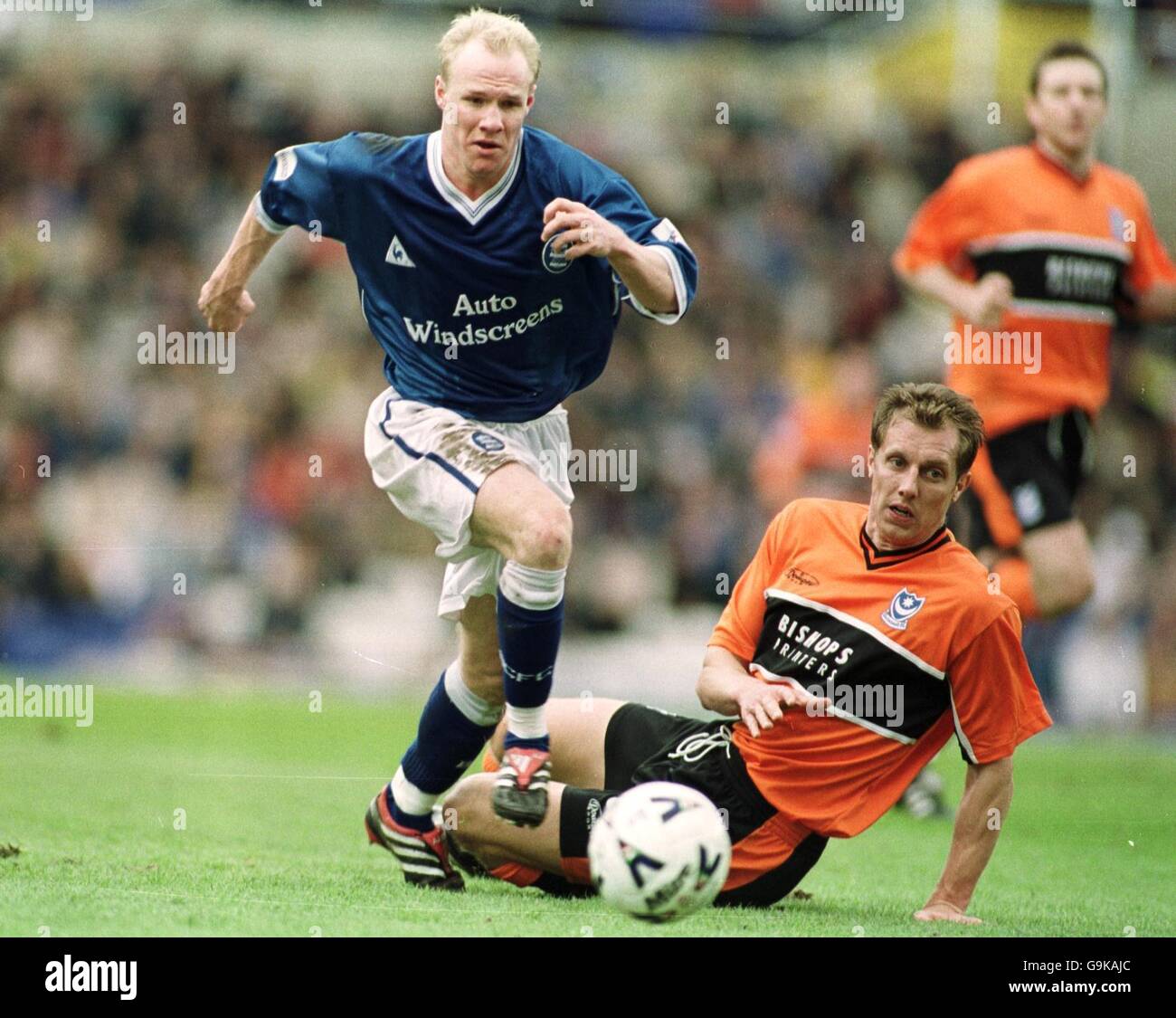 Portsmouth's Carl Tiler slide tackles Birmingham's Andrew Johnson Stock ...