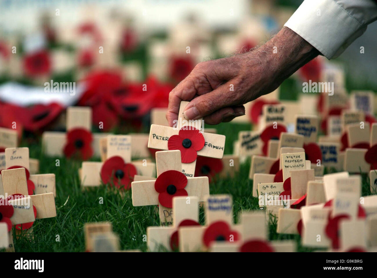 Major Rikki Peters of the Royal British Legion places a memorial poppy ...