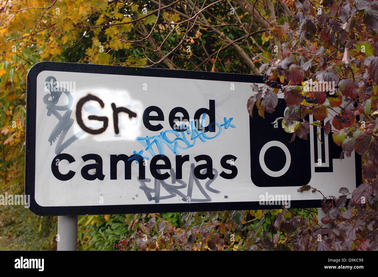 Transport - Vandalised Speed Camera Sign Stock Photo - Alamy