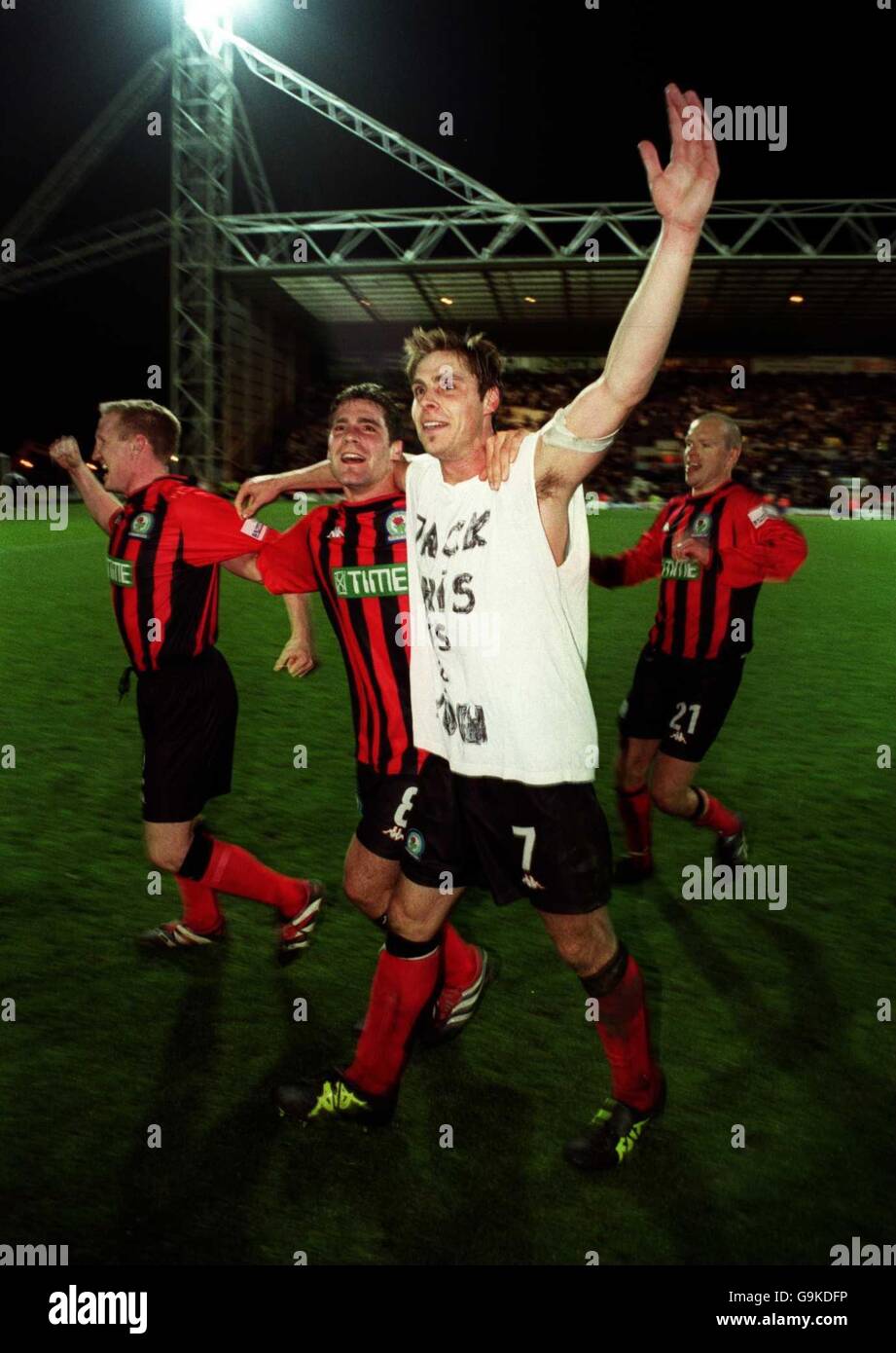 Blackburn Rovers' captain Garry Flitcroft (r) celebrate's with teammate ...