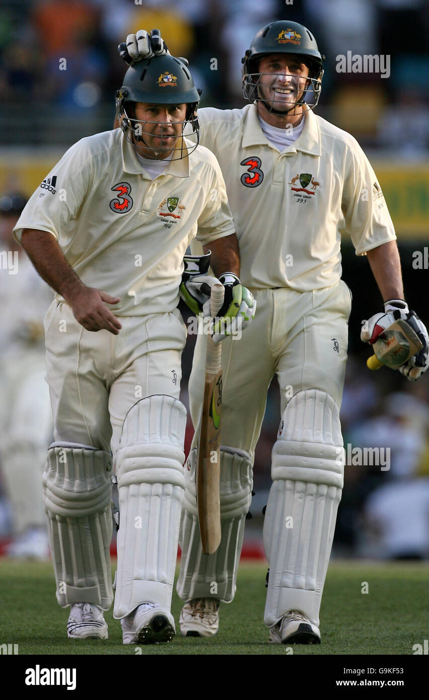 Australia captain Ricky Pointing and Michael Hussey look happy as they ...