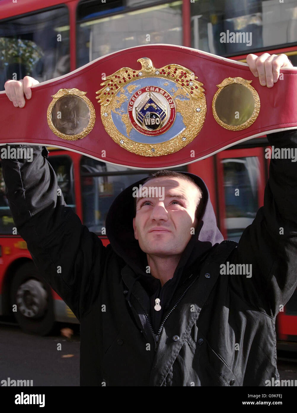 Britain's featherweight World boxing champion Scott Harrison with one ...