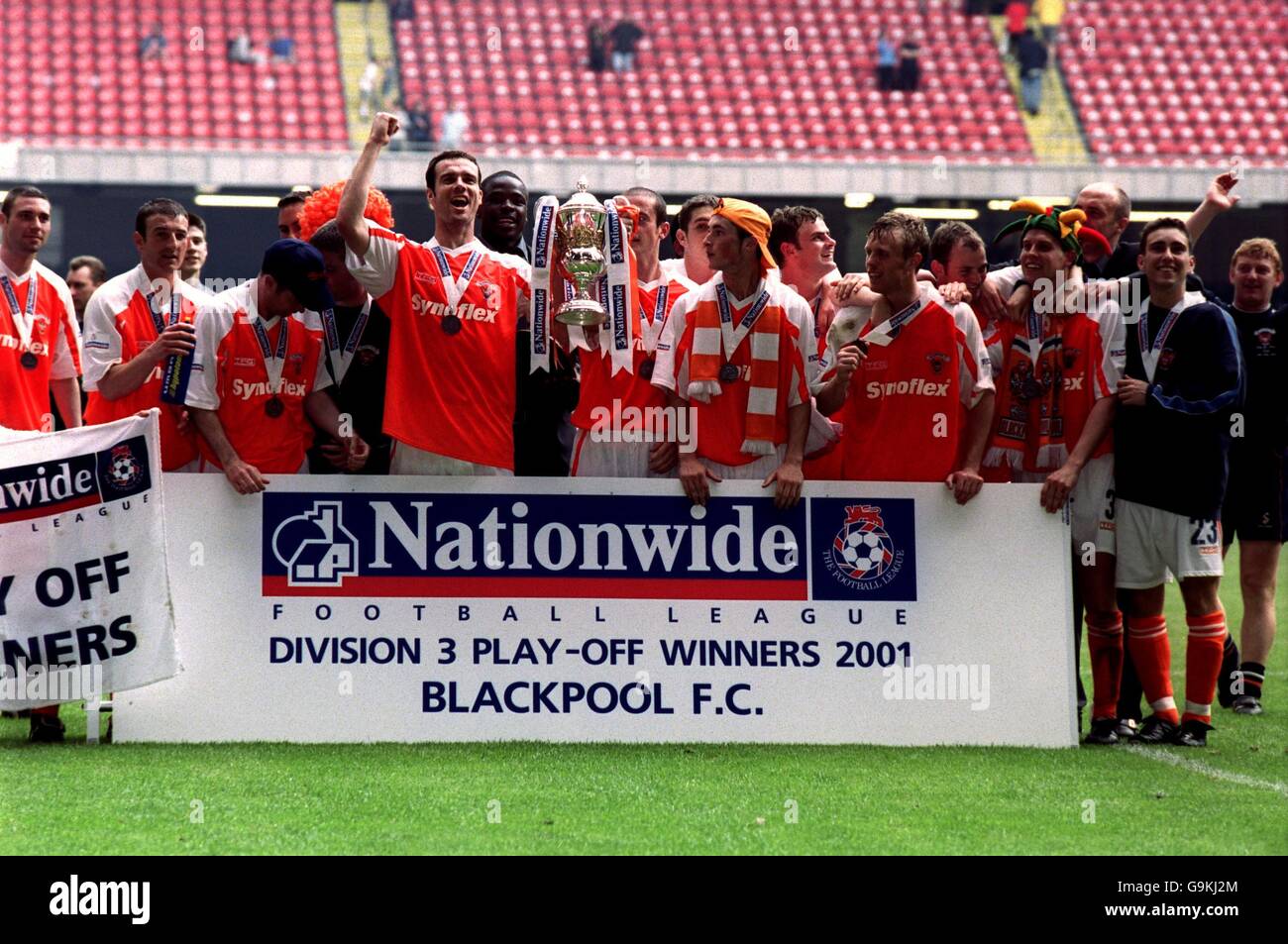 The blackpool team celebrate their promotion to division two hi-res ...