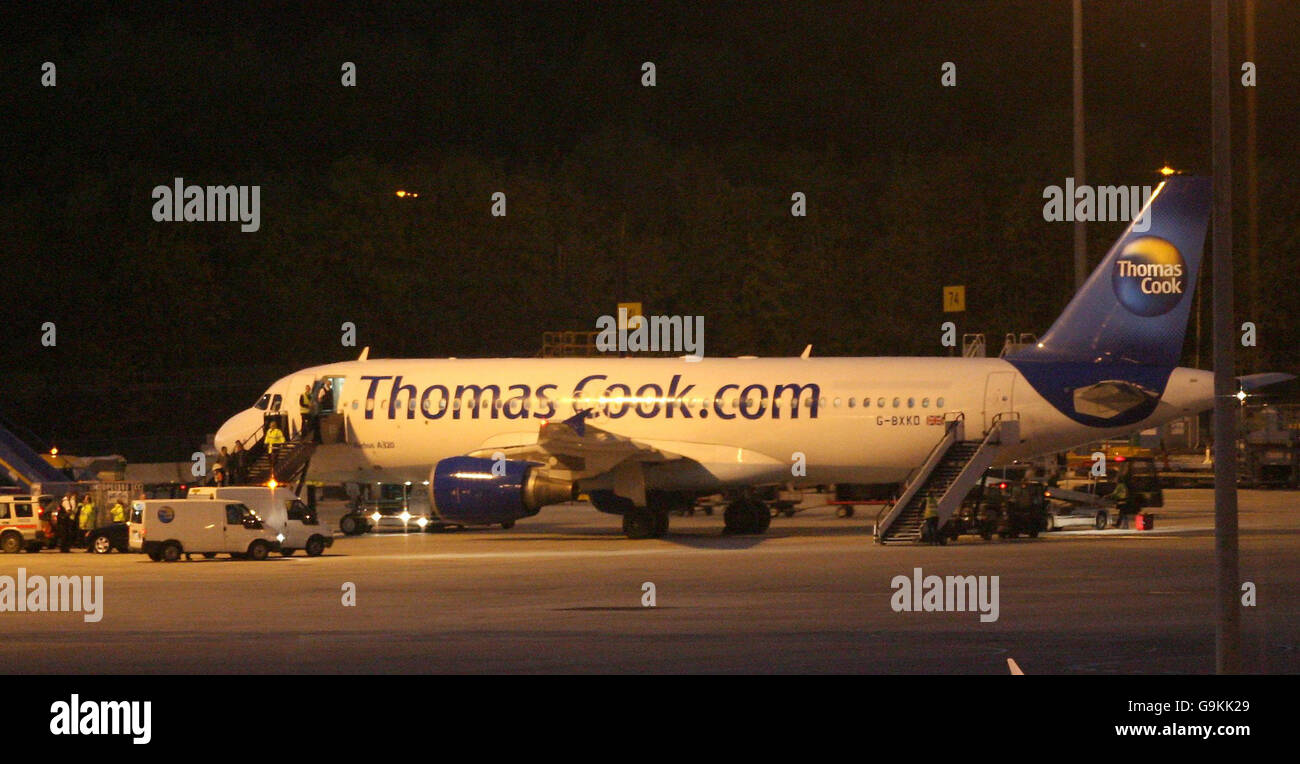 The Thomas Cook flight carrying the bodies of two children, killed by ...
