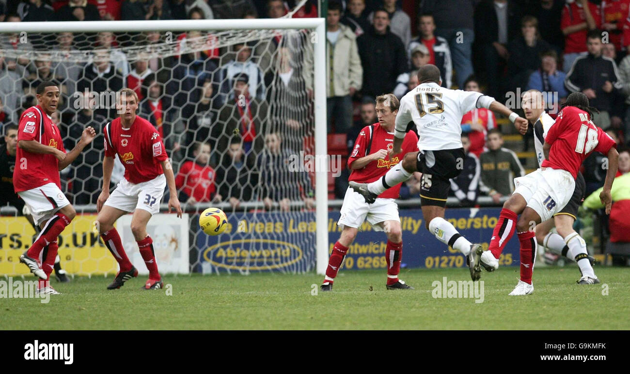 Port Vale's George Abbey scores Crewe during the Coca-Cola League One ...