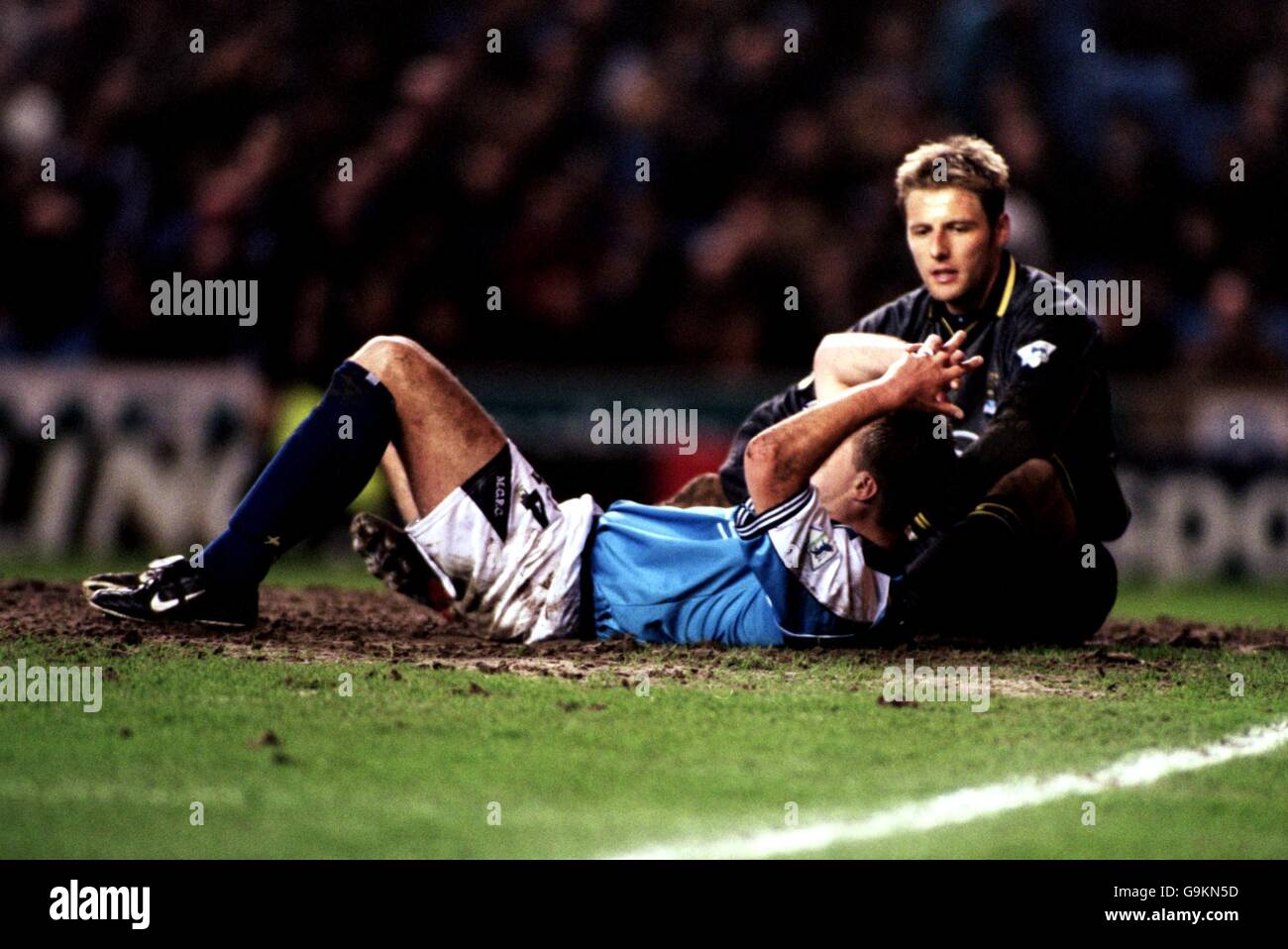 Manchester City's goalkeeper Carlo Nash and Steve Howey cannot believe ...