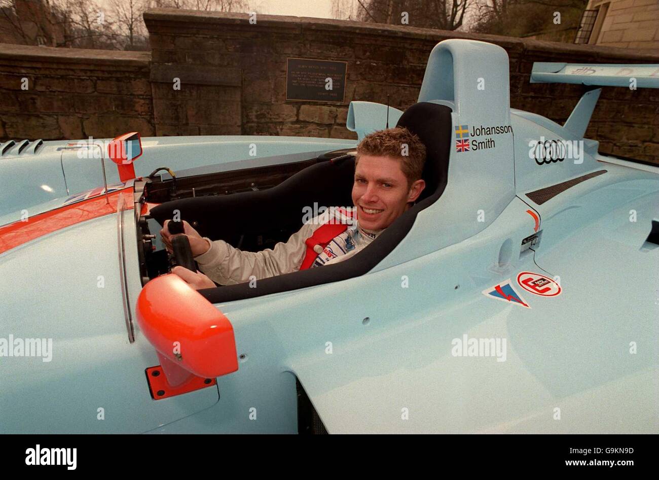 Guy Smith driver of the Gulf Oil sponsored Audi R8 poses in his car ...