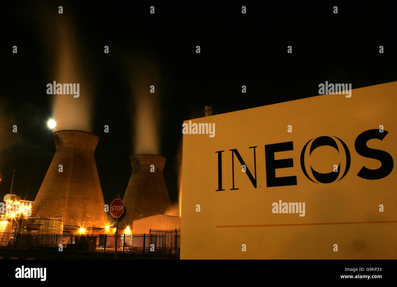 General view of Ineos Grangemouth refinery at night. Situated close to ...