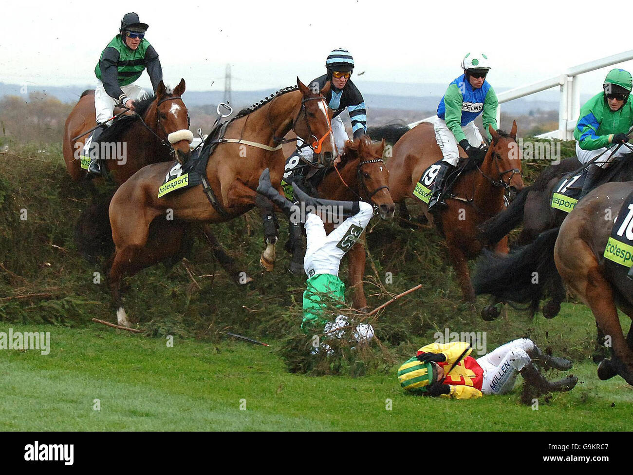 Jockey Marcus Foley crashes off his horse Solar System at the Chair ...