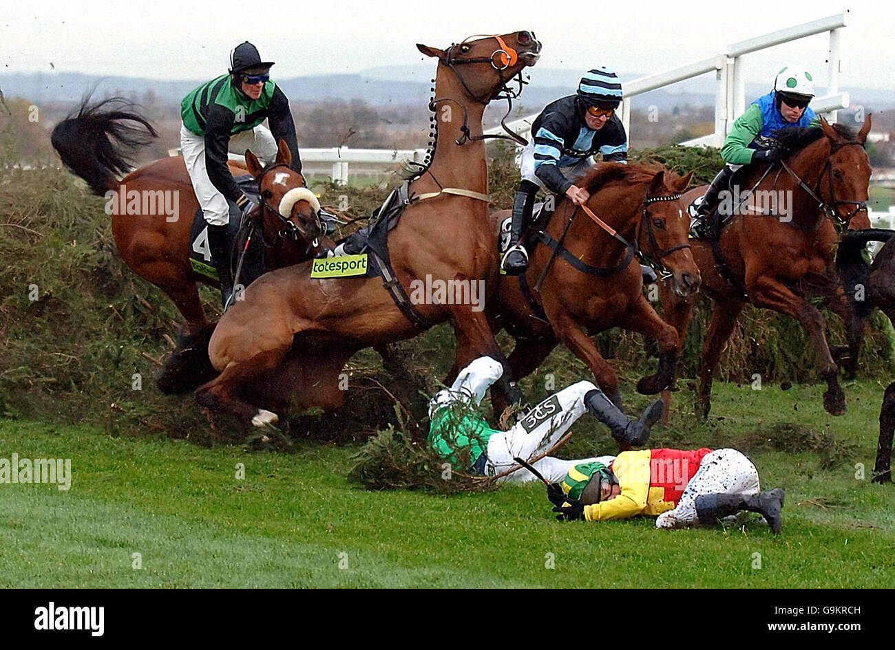 Chaos at the Chair fence as Jockey's Marcus Foley, Philip Carberry and ...