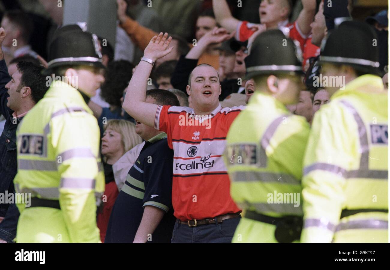 A Middlesbrough fan celebrates after Christian Karembeu gives ...