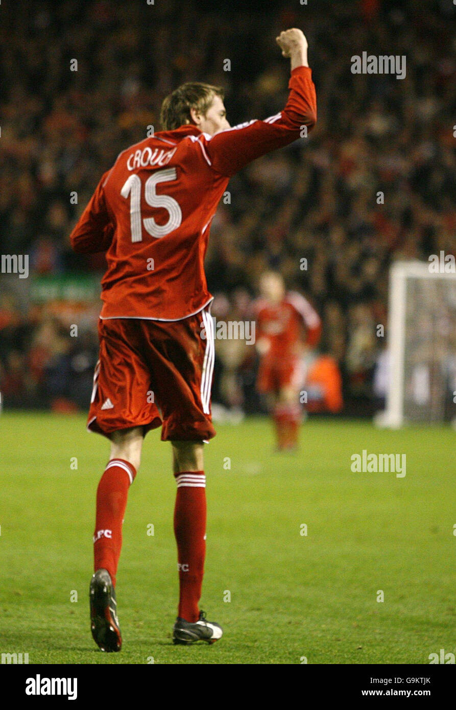 Liverepool's Peter Crouch celebrates his goal during the UEFA Champions ...