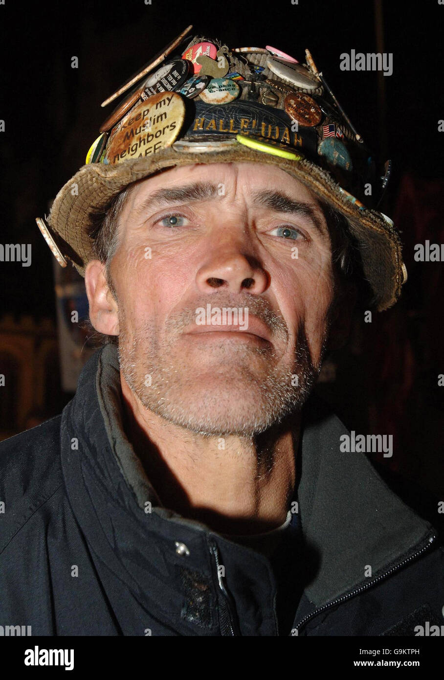 Peace campaigner Brian Haw opposite the Houses of Parliament in central ...