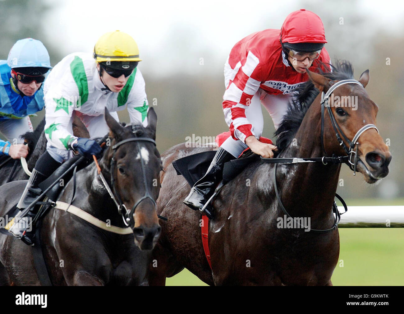 Hurricane Spirit ridden by jockey Brett Doyle (right) on the way to ...