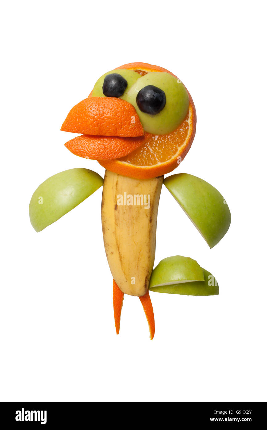 Funny crow made of fruits on isolated background Stock Photo - Alamy