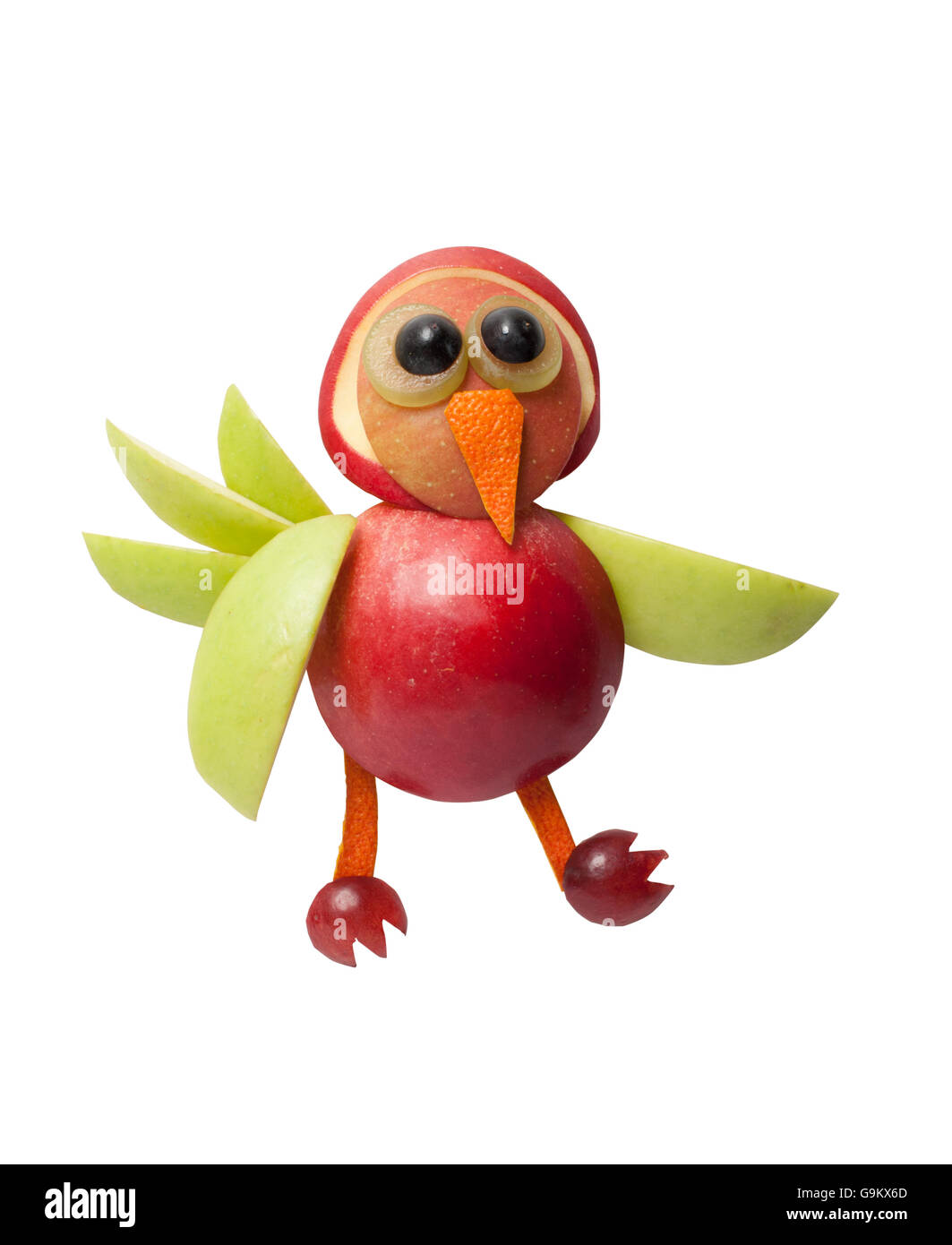 Funny bird made of apple on isolated background Stock Photo - Alamy