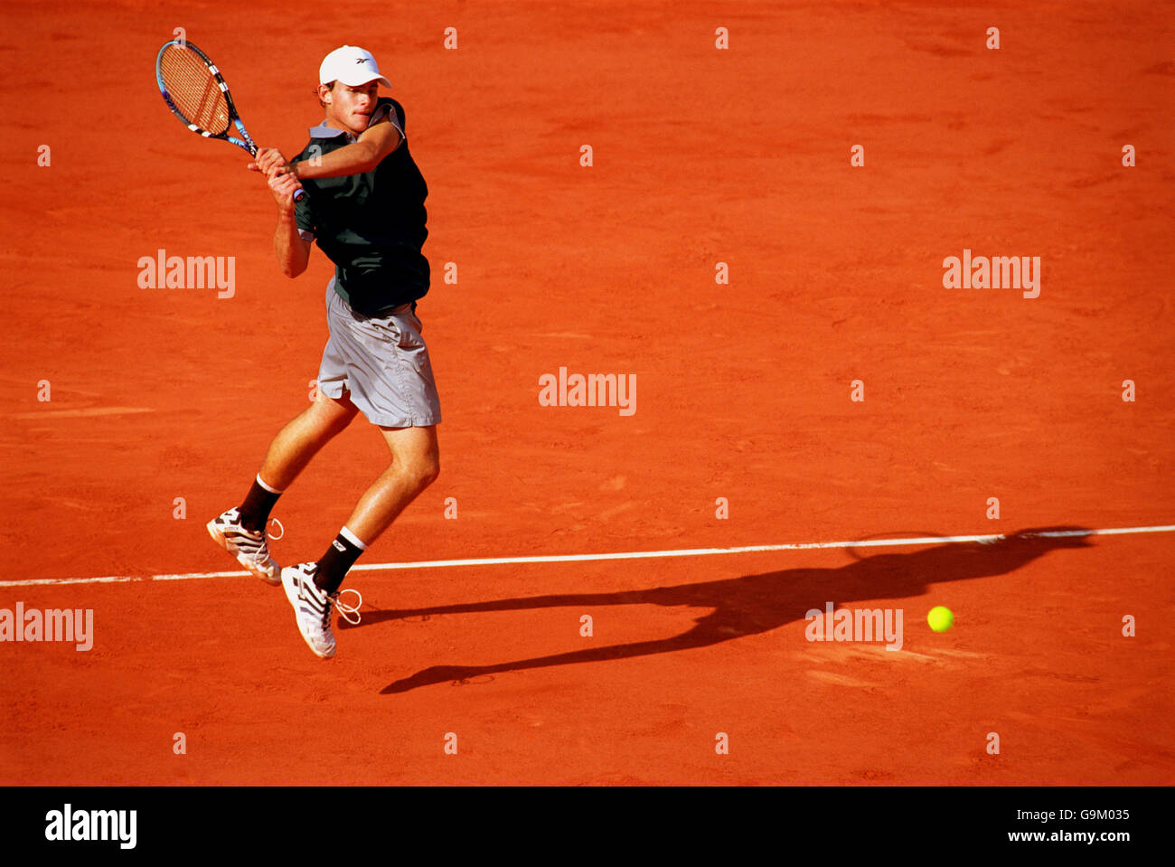 Andy Roddick in action during his marathon match against Michael Chang ...