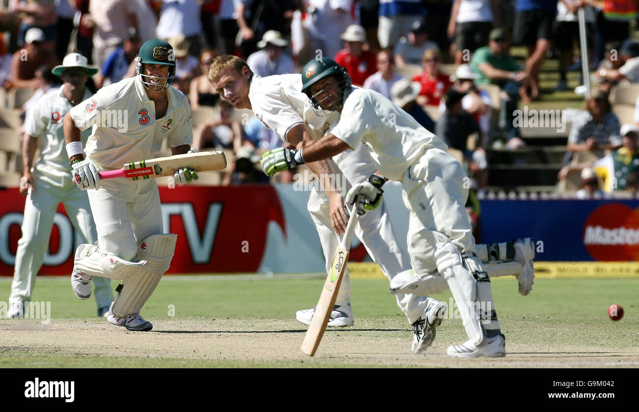 Australia's Matthew Hayden hits past England's Andrew Flintoff and ...