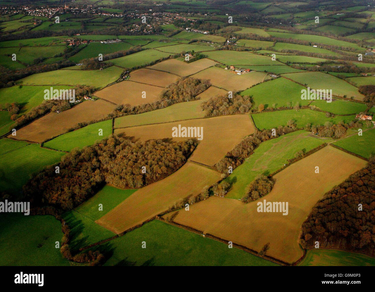 Countryside and fields. An aerial view of the South East Countryside in ...