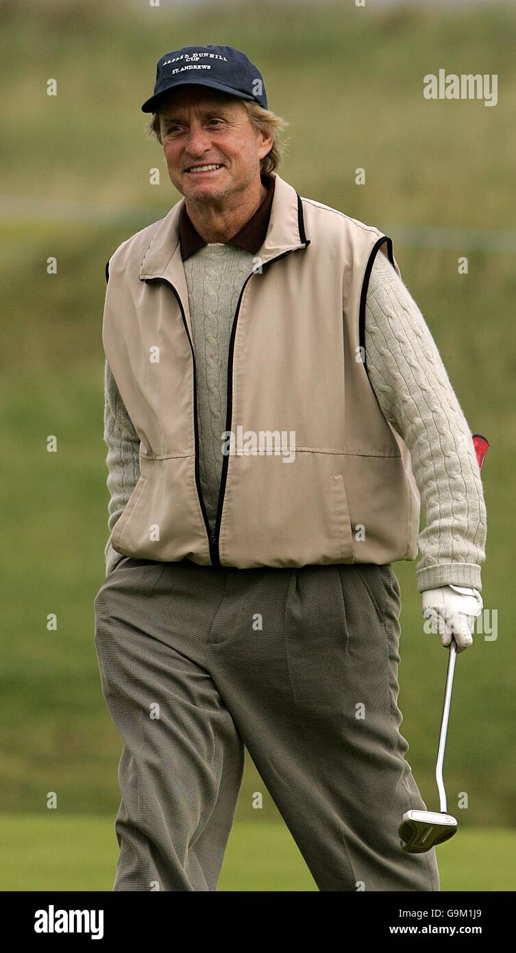 Michael douglas during a practice session at kingsbarns golf course hi ...