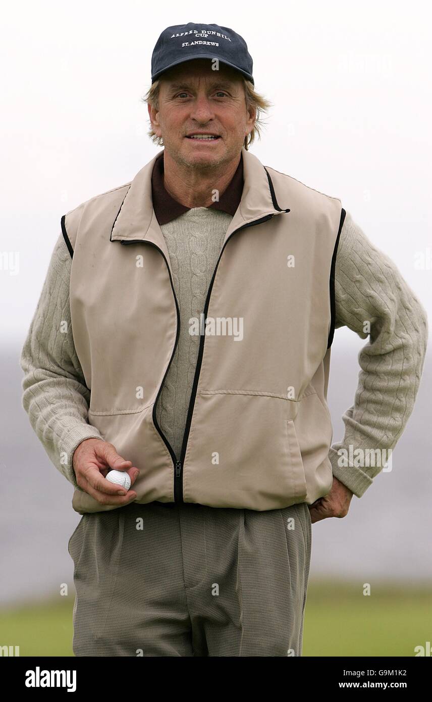 Michael douglas during a practice session at kingsbarns golf course hi ...