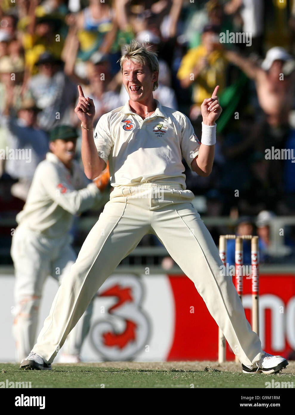Australia's Brett Lee celebrates after taking the wicket of England's ...