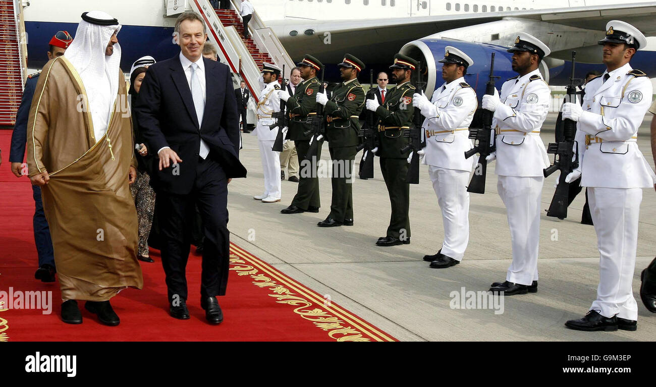 Britain's Prime Minister Tony Blair is met by United Arab Emirates ...